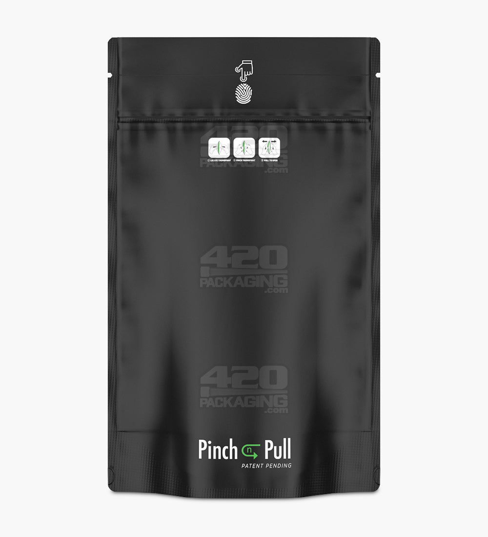 28g Child Resistant & TE Pinch N Pull Matte Black PCR Bags